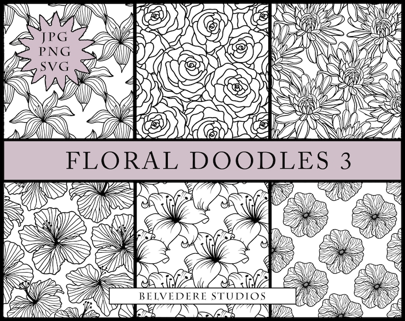 Flower Doodles 3 Hand Drawn Floral Doodles Black & White - Etsy