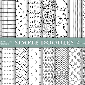 Black & White Doodle Digital Paper Bundle, Hand-drawn Patterns ...