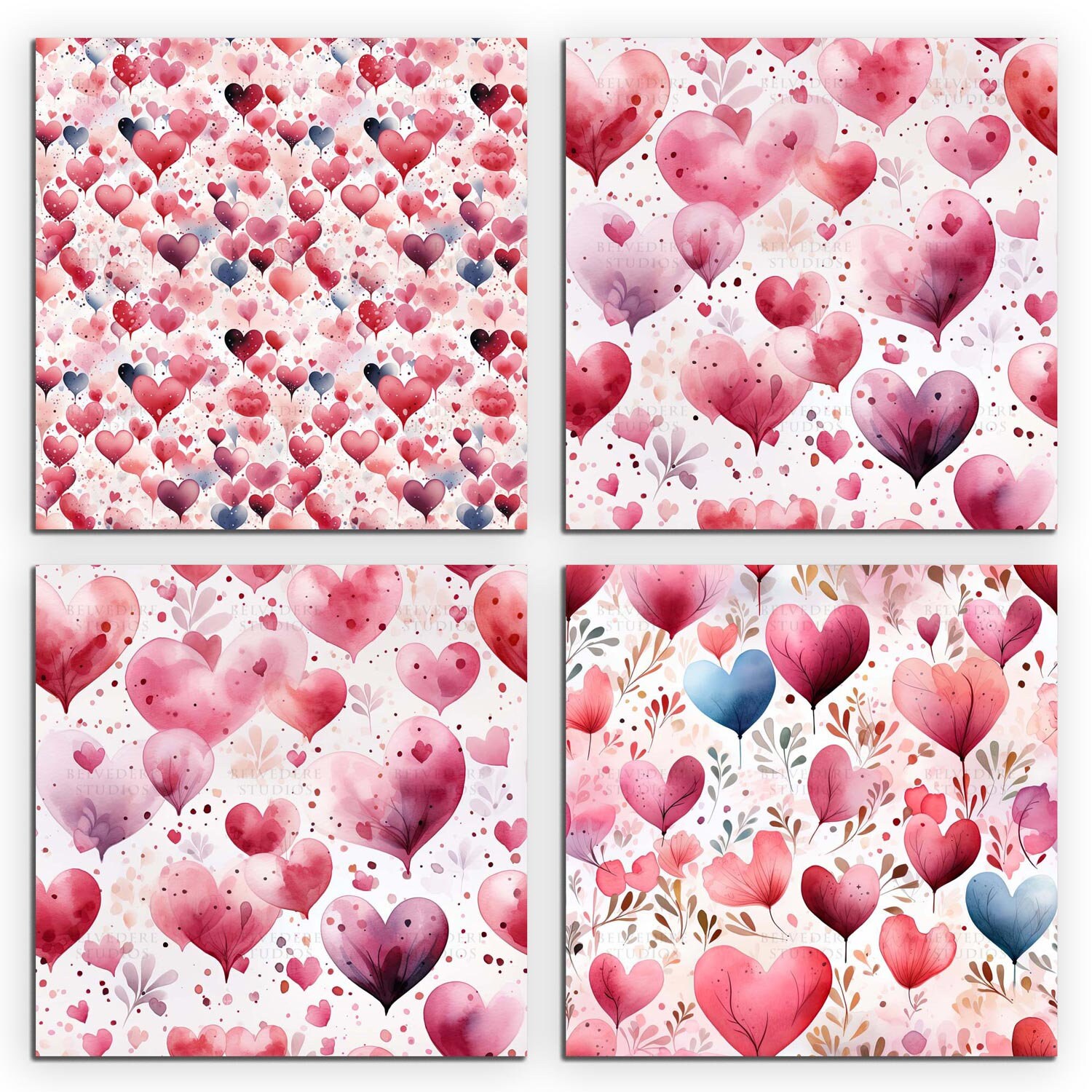 Valentine's Day Digital Paper, Romantic Watercolor Backgrounds ...