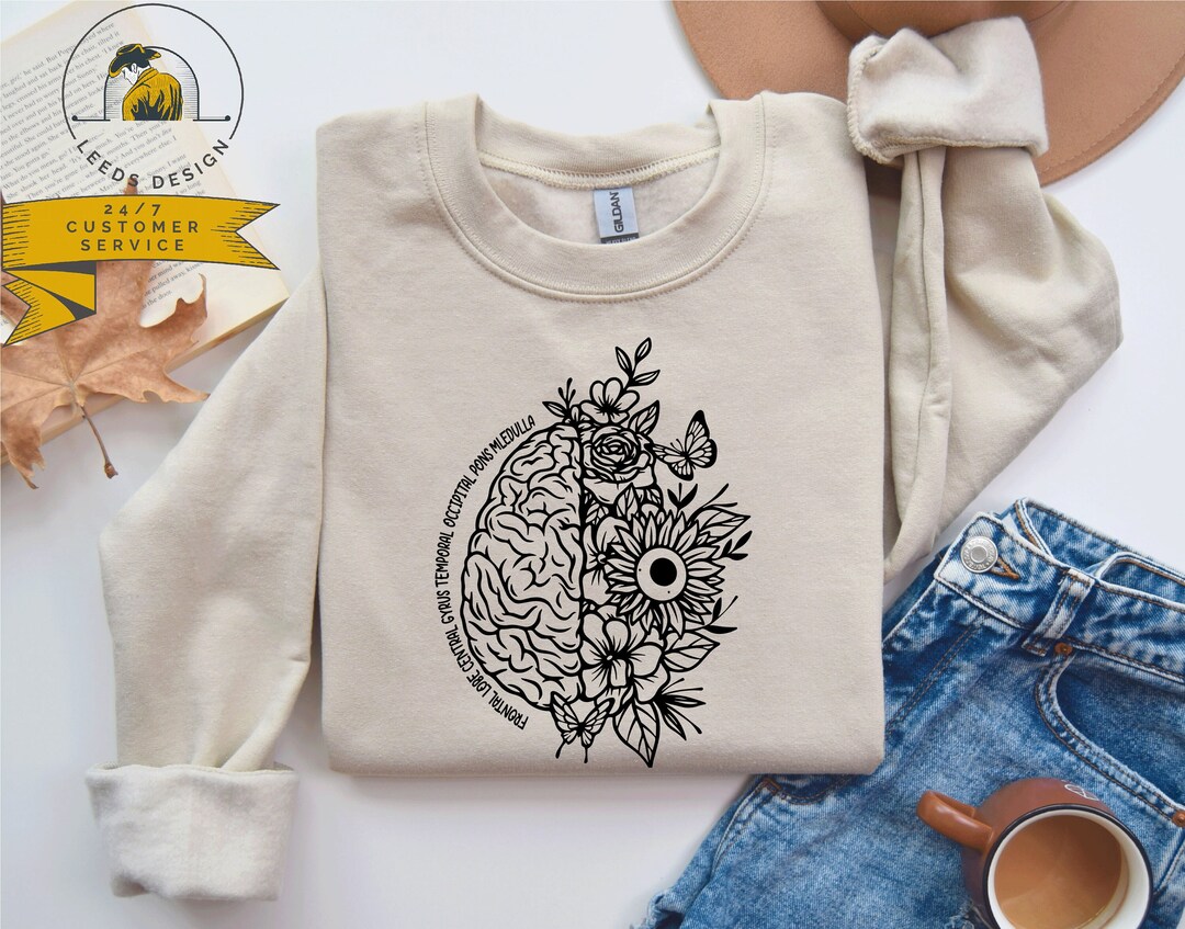 Floral Brain Sweatshirt Brain Anatomy Sweatshirt Nurse Sweatshirt ...