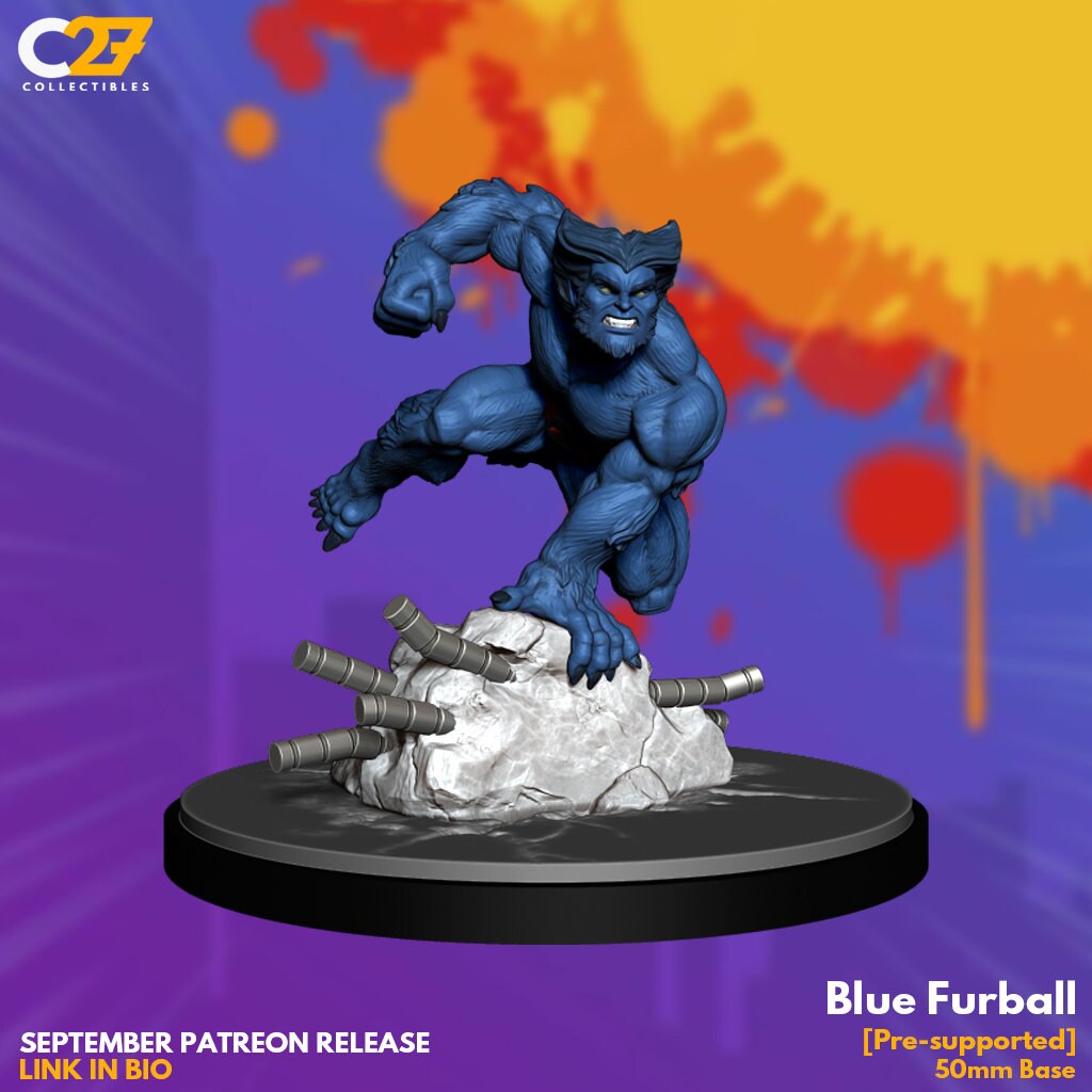 Blue Furball 40mm Scale Miniature Dnd Mini Superhero - Etsy