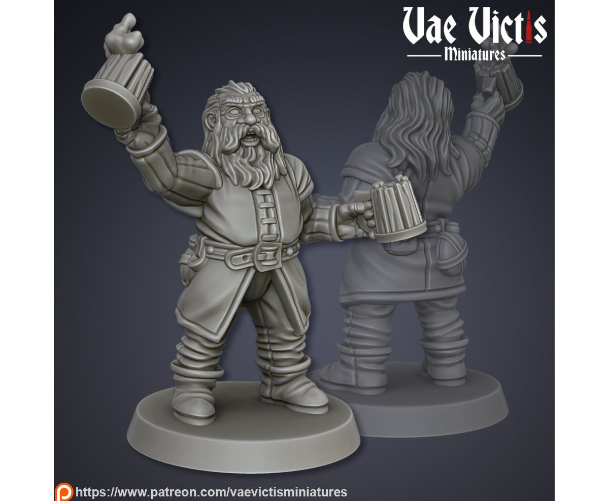 Dwarf Guard W/ Tankards NPC 28mm or 32mm Scale Dnd Miniature Dungeons ...