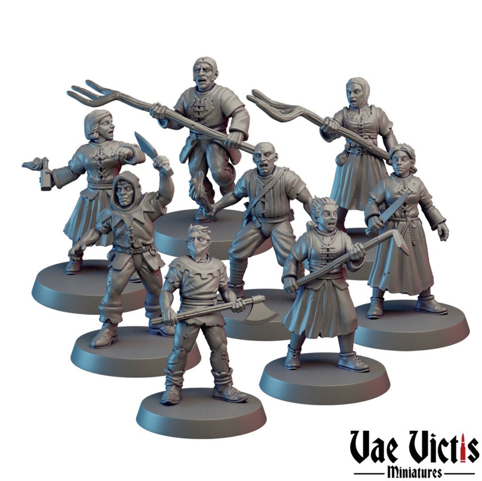 8pc Village Ruffians Set 28mm or 32mm Scale Dnd Miniature Dungeons and ...