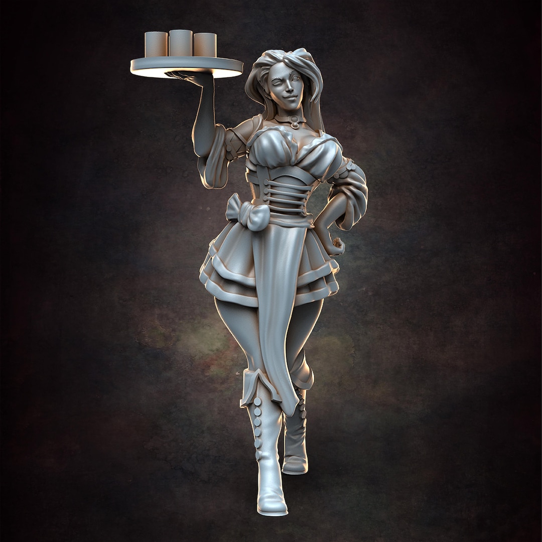 Barmaid Tavern Girl - 28mm 32mm Scale Dnd Miniature | Dungeons and ...