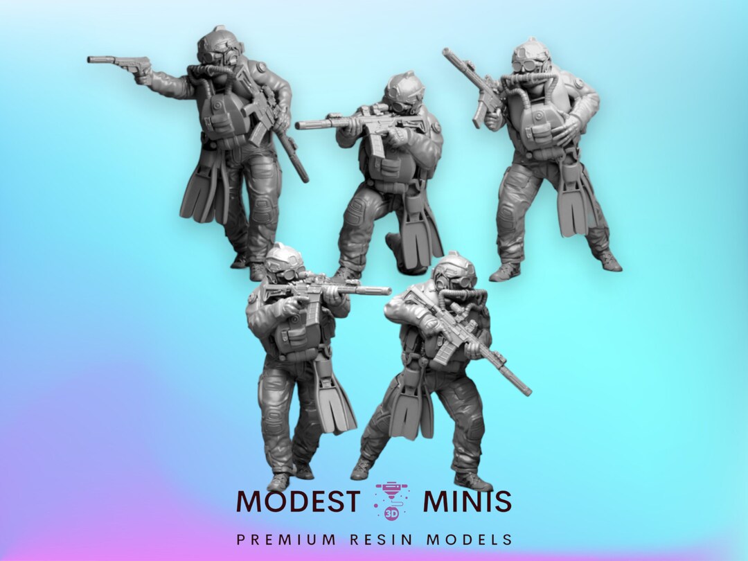 5pc Navy Seal Frogmen - 28mm 32mm Miniature | Military Wargame Mini ...