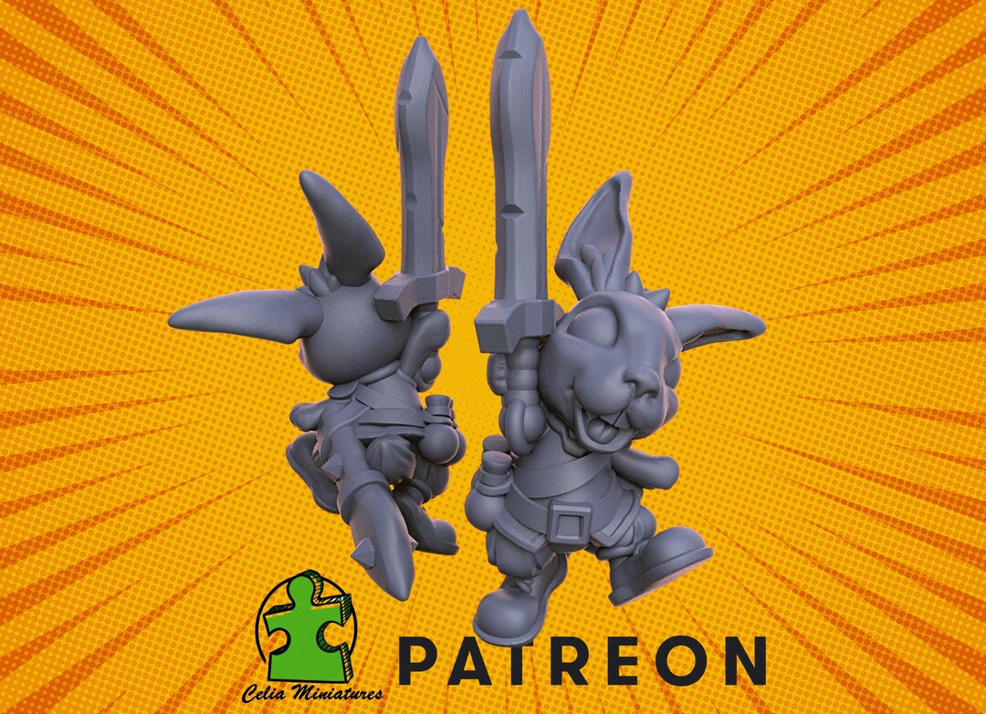 Chibi Rabbit Hero Warrior Bunny - 32mm Scale Miniature | Dnd Miniature ...