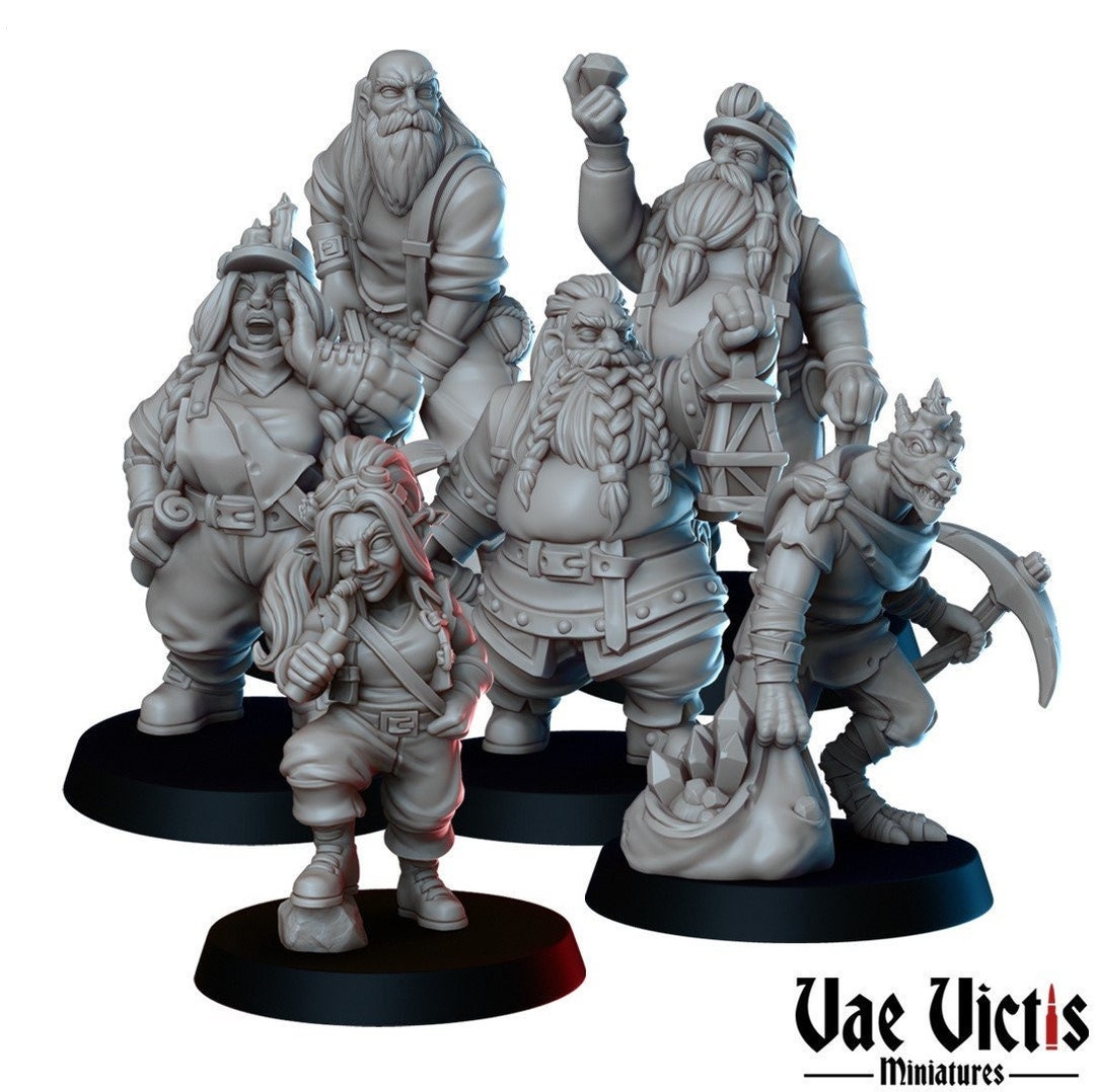 6pc Dwarf Miners Set Npcs - 28mm or 32mm Scale Dnd Miniature | Dungeons and Dragons Mini | 5E ...