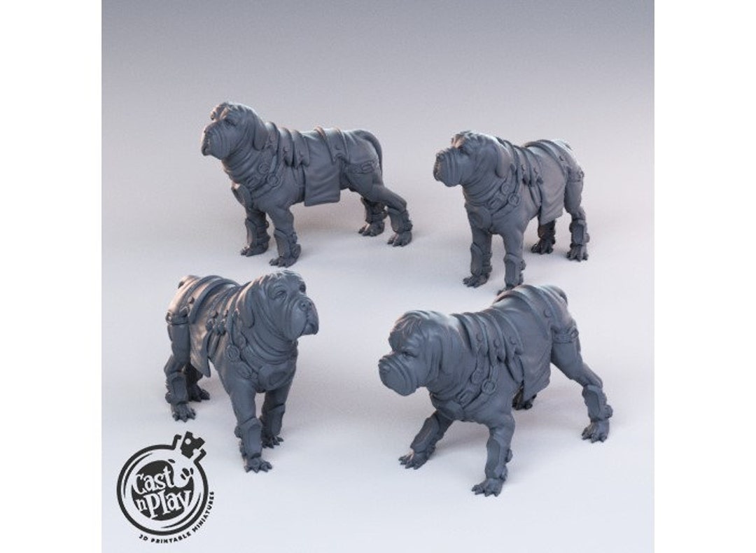 4pc Mastiff Dogs 32mm Scale Dnd Miniature Dungeons and Dragons Mini 5E ...