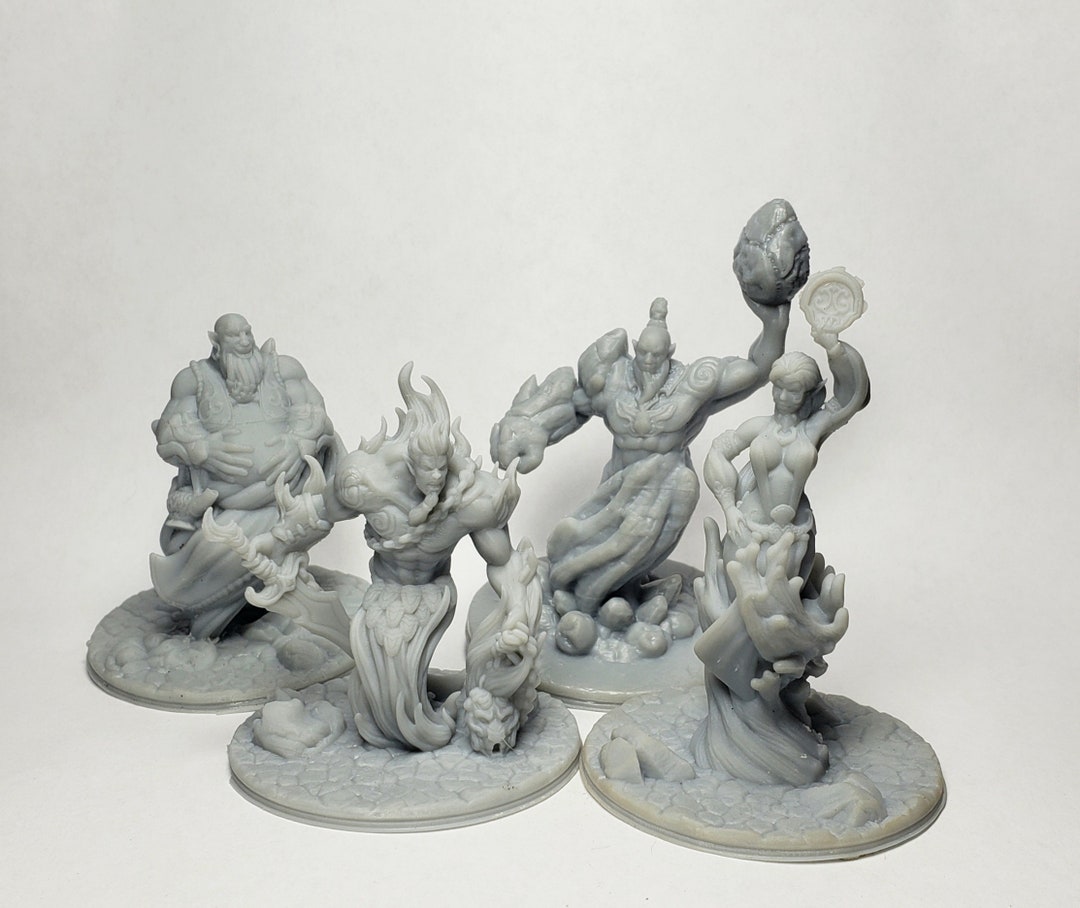 55mm Tall 4pc Elemental Djinn Set - Large 32mm Scale Miniatures - Dnd ...