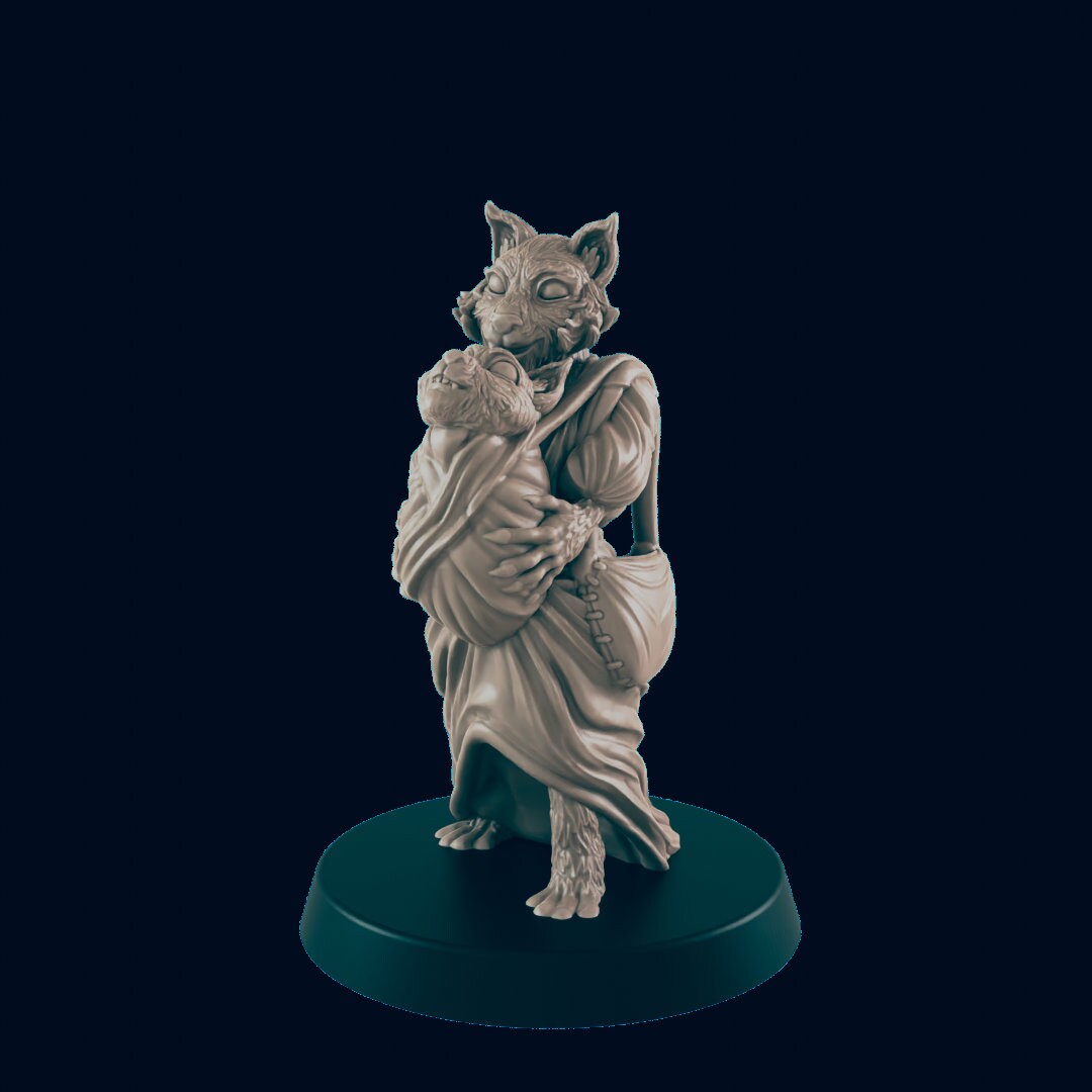 NPC Catfolk Mother and Child - 3D Print Resin Scale Dnd Miniature ...