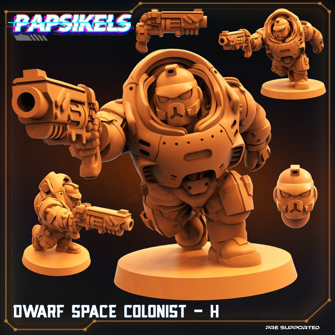 Space Dwarf Colonist H - 32mm Scale Alien Miniature | RPG | Sci Fi ...
