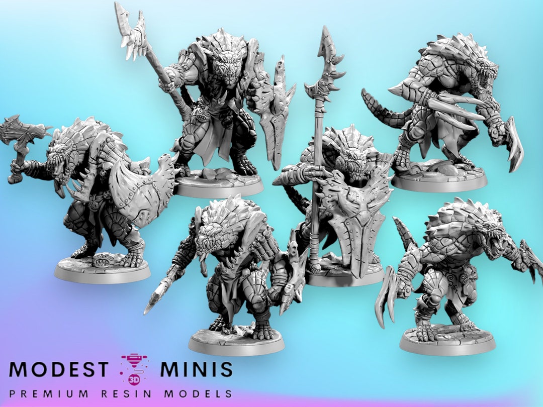6pc Modular Frostheart Lizardman Set - Resin Dnd Miniature | Dungeons ...