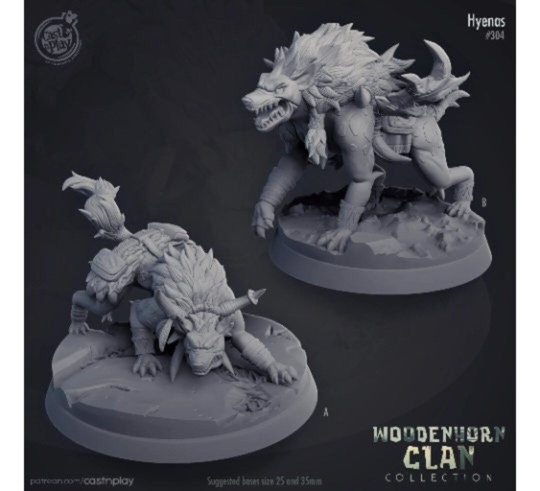 2pc Hyenas Set - 32mm Scale Dnd Miniature | Dungeons and Dragons Mini ...