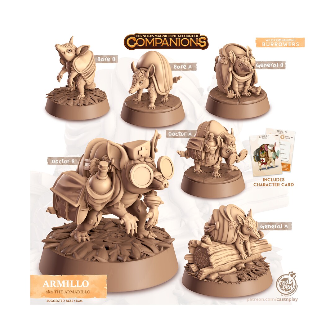 Armillo the Armadillo Adventure Pet | Resin 3D Printed Mini | Dnd Familiar | Animal Miniature - Etsy