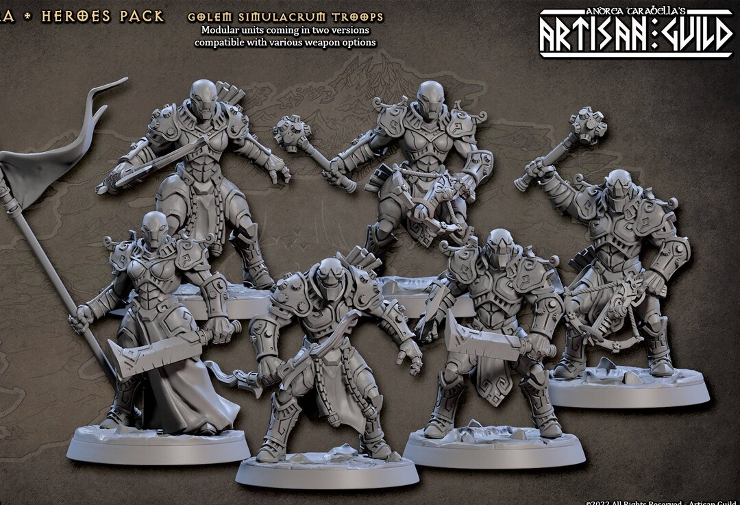 6pc Golem Simulacrum Modular Warforged - Resin Print Dnd Miniature ...