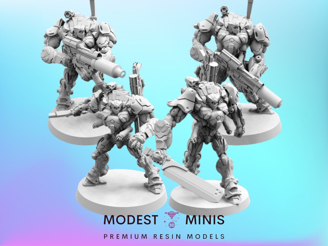 4pc Organic Cyborg Heavy Troopers - Resin Cyberpunk Miniature | RPG ...