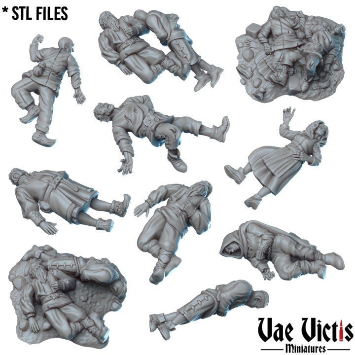 10pc Corpses Set Npcs 28mm or 32mm Scale Dnd Miniature - Etsy