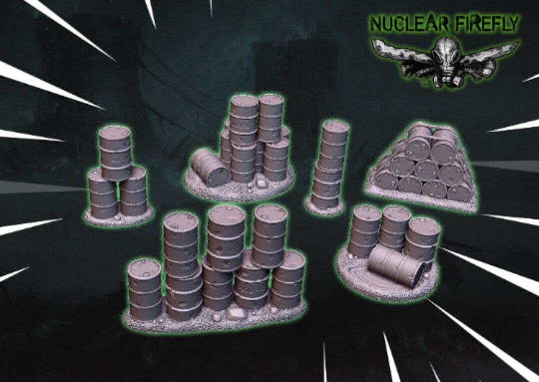 6pc Barrel Obstacle Set 28mm 40mm Scale Wasteland Survivor Terrain ...