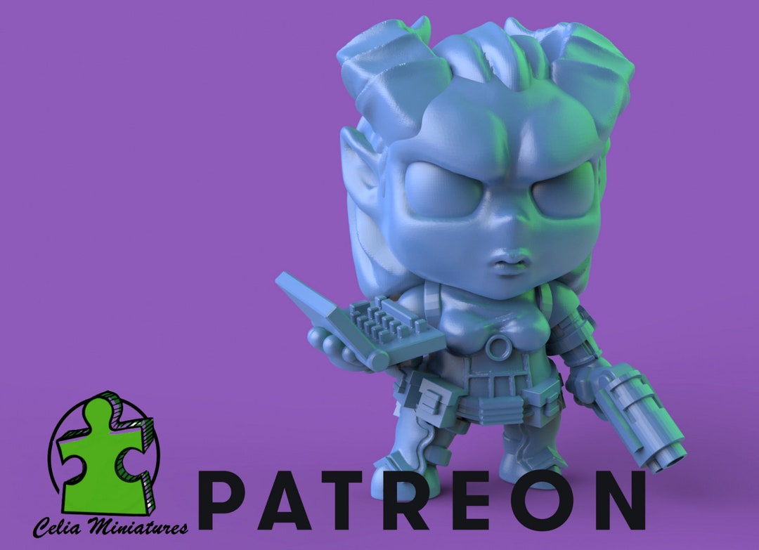 Chibi Tiefling Hacker 32mm Scale Miniature Dnd Miniature Chibi Mini Sci ...