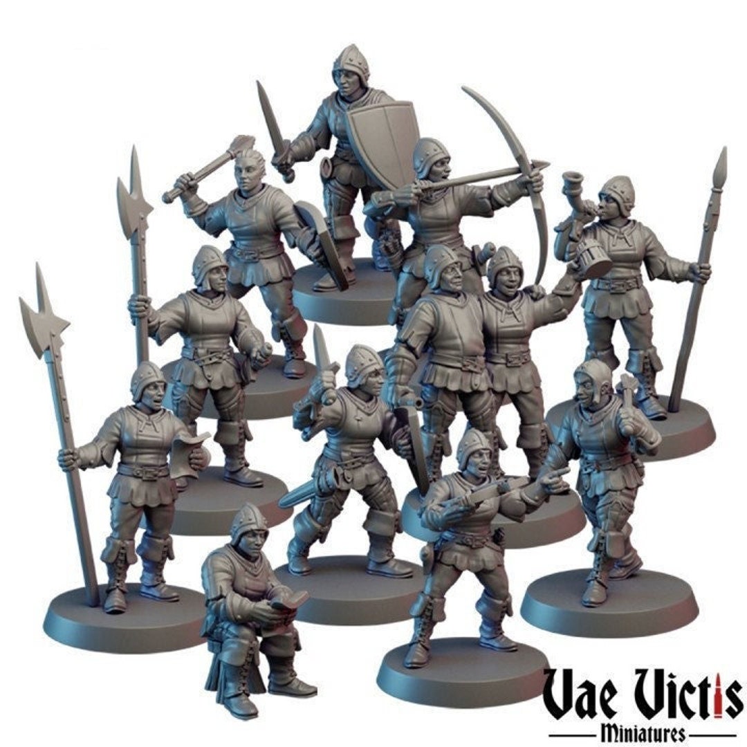 11pc Female Town Guards Set - 28mm or 32mm Scale Dnd Miniature ...