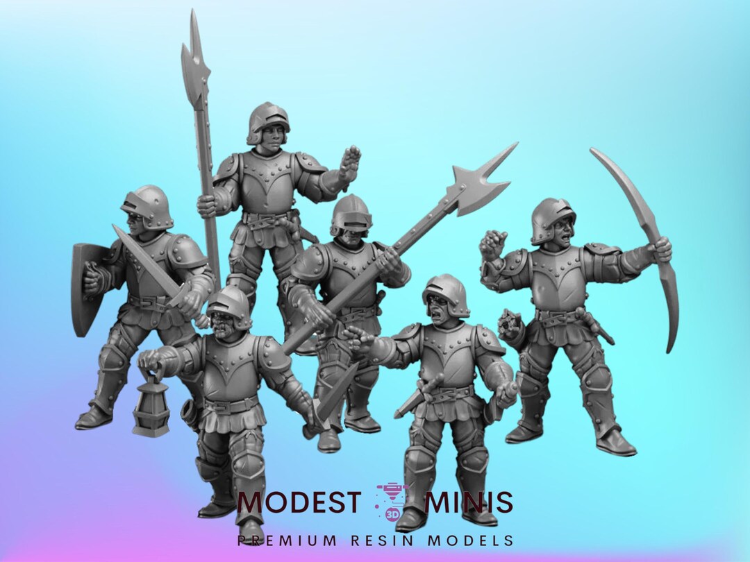 6pc Armored Guards Set - 28-40mm Scale Dnd Miniature | Dungeons and ...