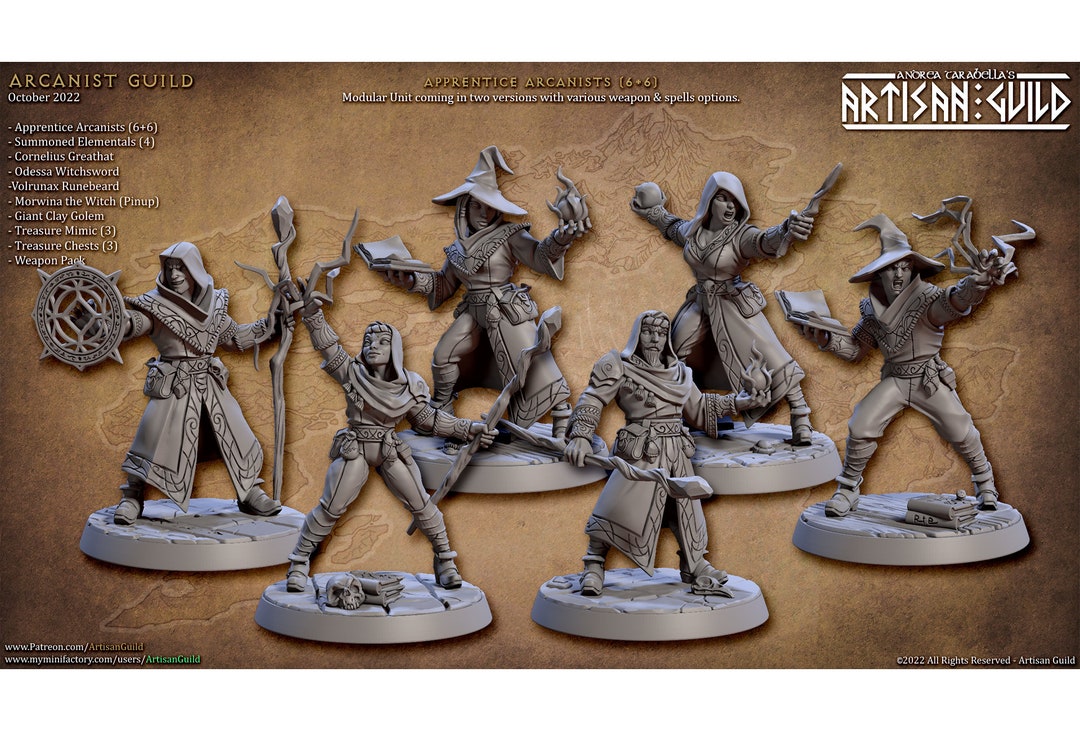 6pc Apprentice Arcanists Modular Sorcerers - Resin Print Dnd Miniature ...