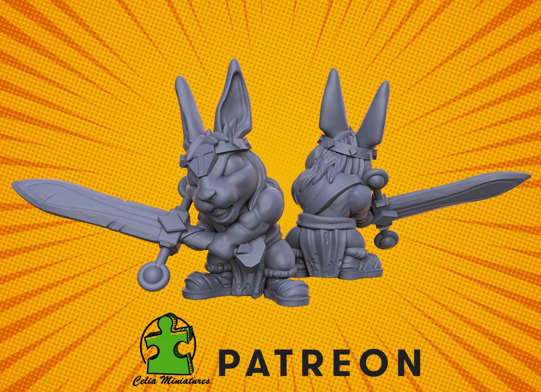 Chibi Rabbit Barbarian Bunny - 32mm Scale Miniature | Dnd Miniature ...