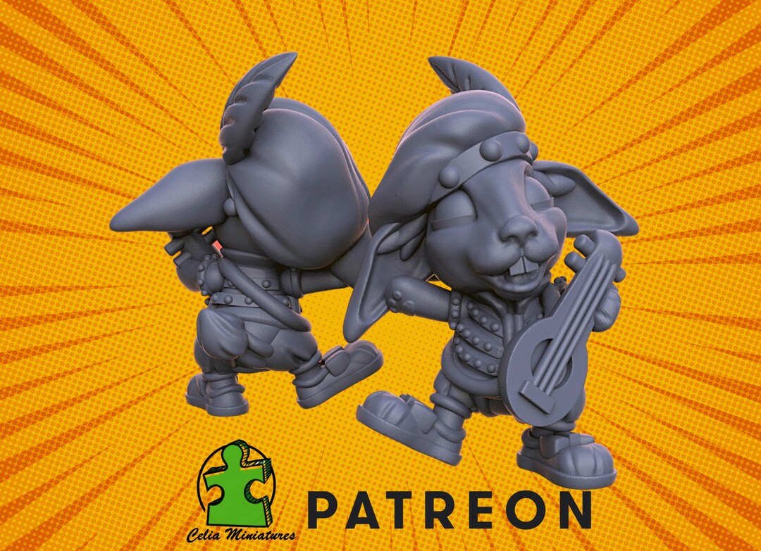 Chibi Rabbit Bard Bunny - 32mm Scale Miniature | Dnd Miniature | Chibi ...