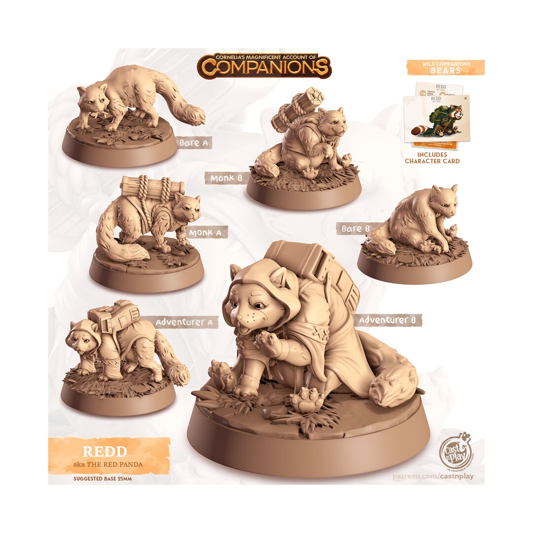 Redd the Red Panda Monk Adventure Pet | Resin 3D Printed Mini | Dnd ...