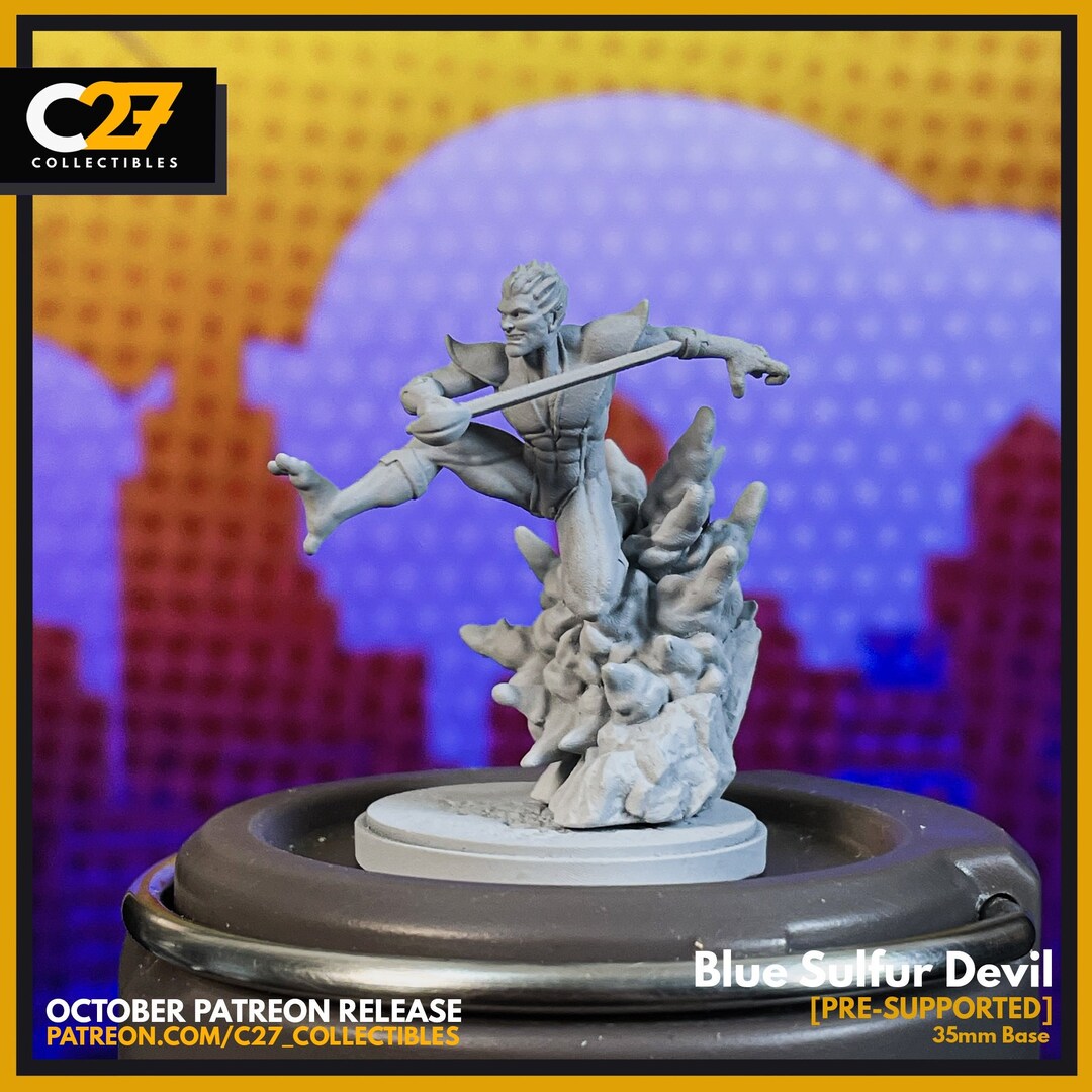 Blue Sulfur Devil 40mm Miniature Dnd Mini Superhero - Etsy