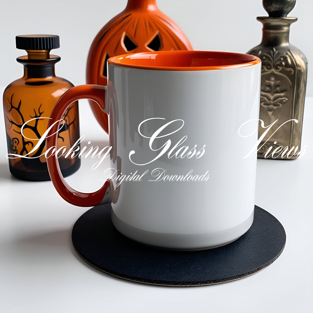 Spooky Mug Mockup Witchy Mug Mockup Orange Handle Ceramic Mug Mockup ...