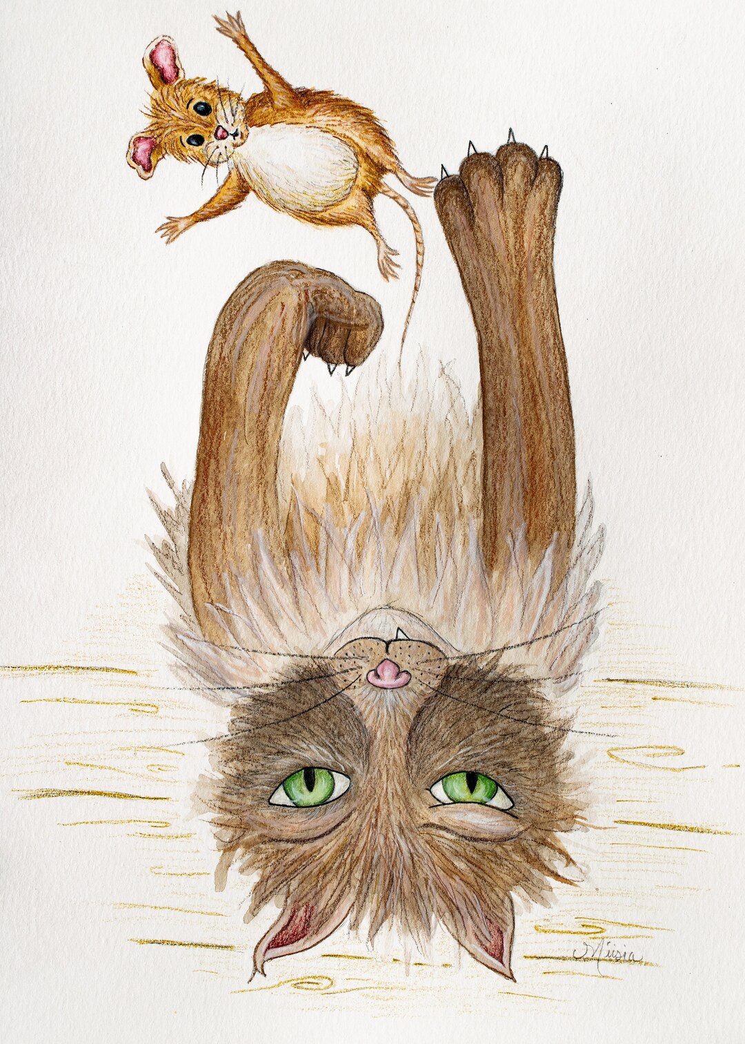 Cat and Mouse ~ Whimsical Cat and Mouse Playing | Illustration ...