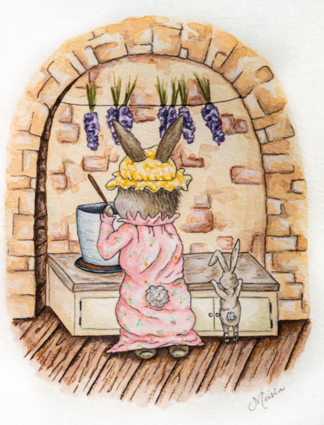 Little Helper ~ Cute, Whimsical Mother and Child Rabbit Bunnies Cooking ...