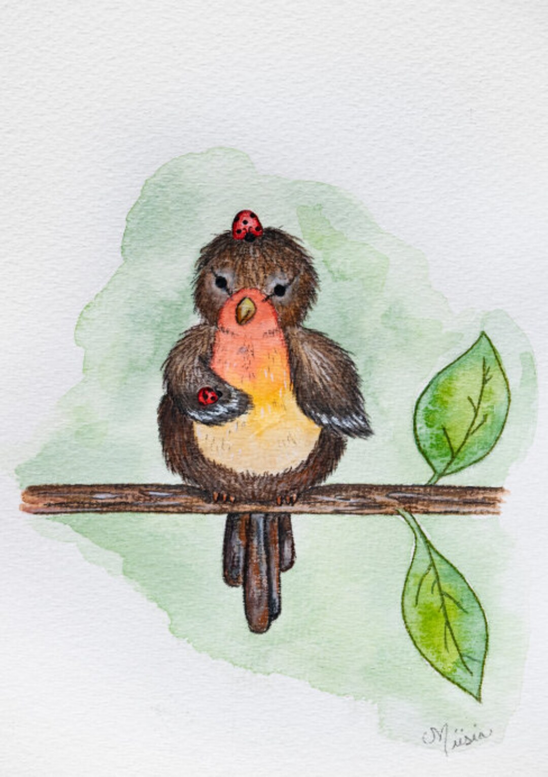 Making Friends ~ Cute, Whimsical Bird With a Lady Bug Friend ...