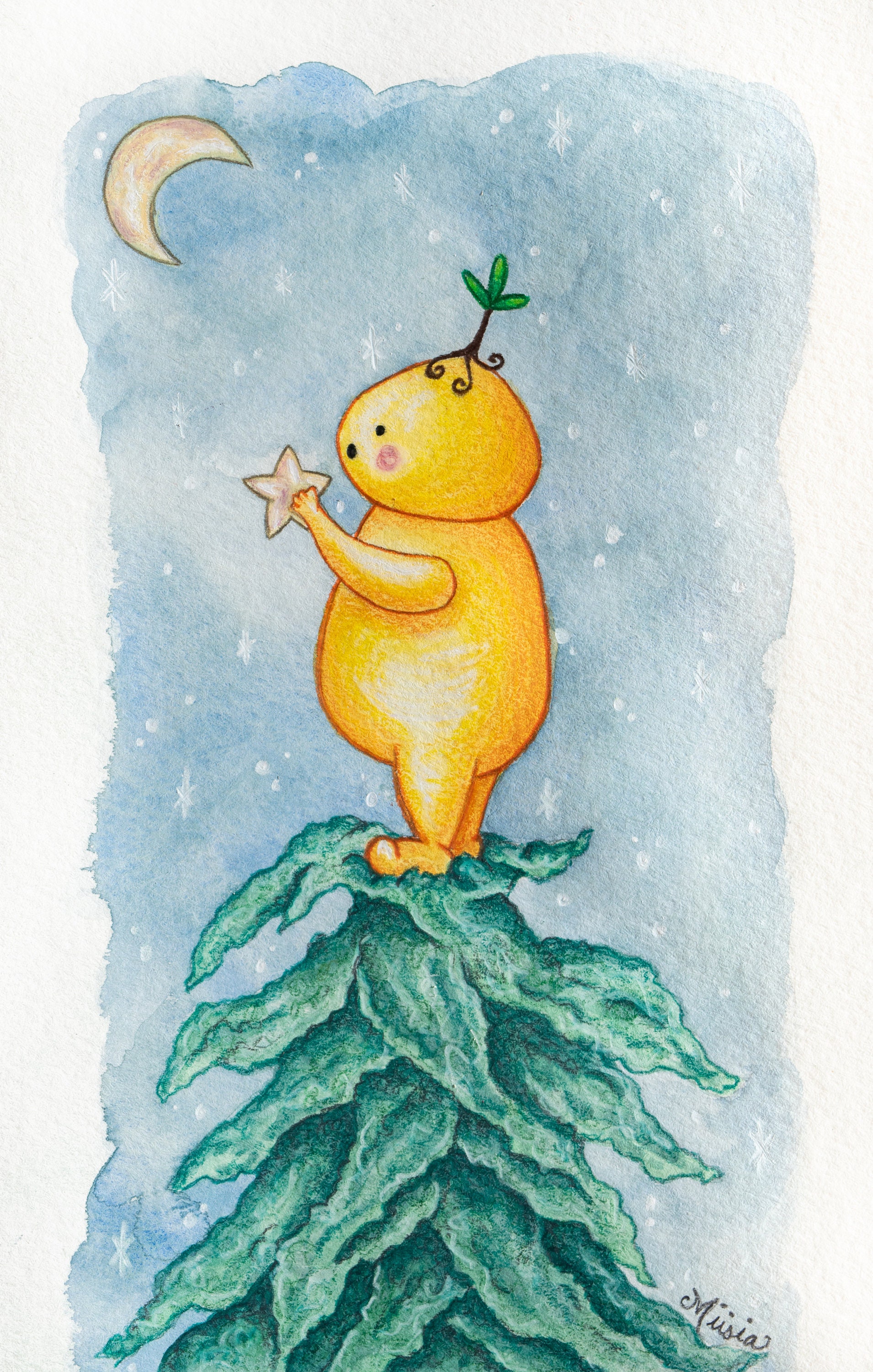 Sprout and Star in the Night Sky Illustration - Art Print ...