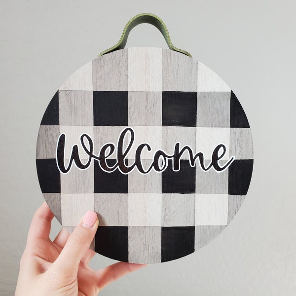 Black and White Gingham Welcome Sign - Etsy
