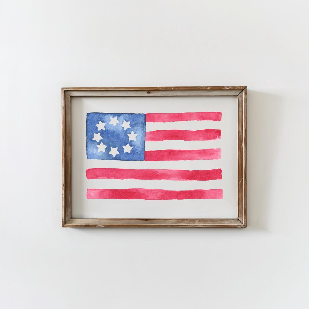 Vintage American Flag Watercolor Art Print Patriotic Painting, Fourth ...