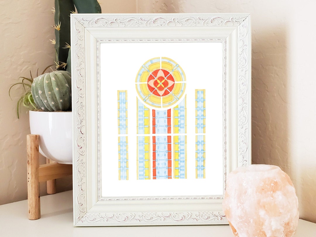 Houston Texas LDS Temple Stained Glass Watercolor Print, LDS Temple ...