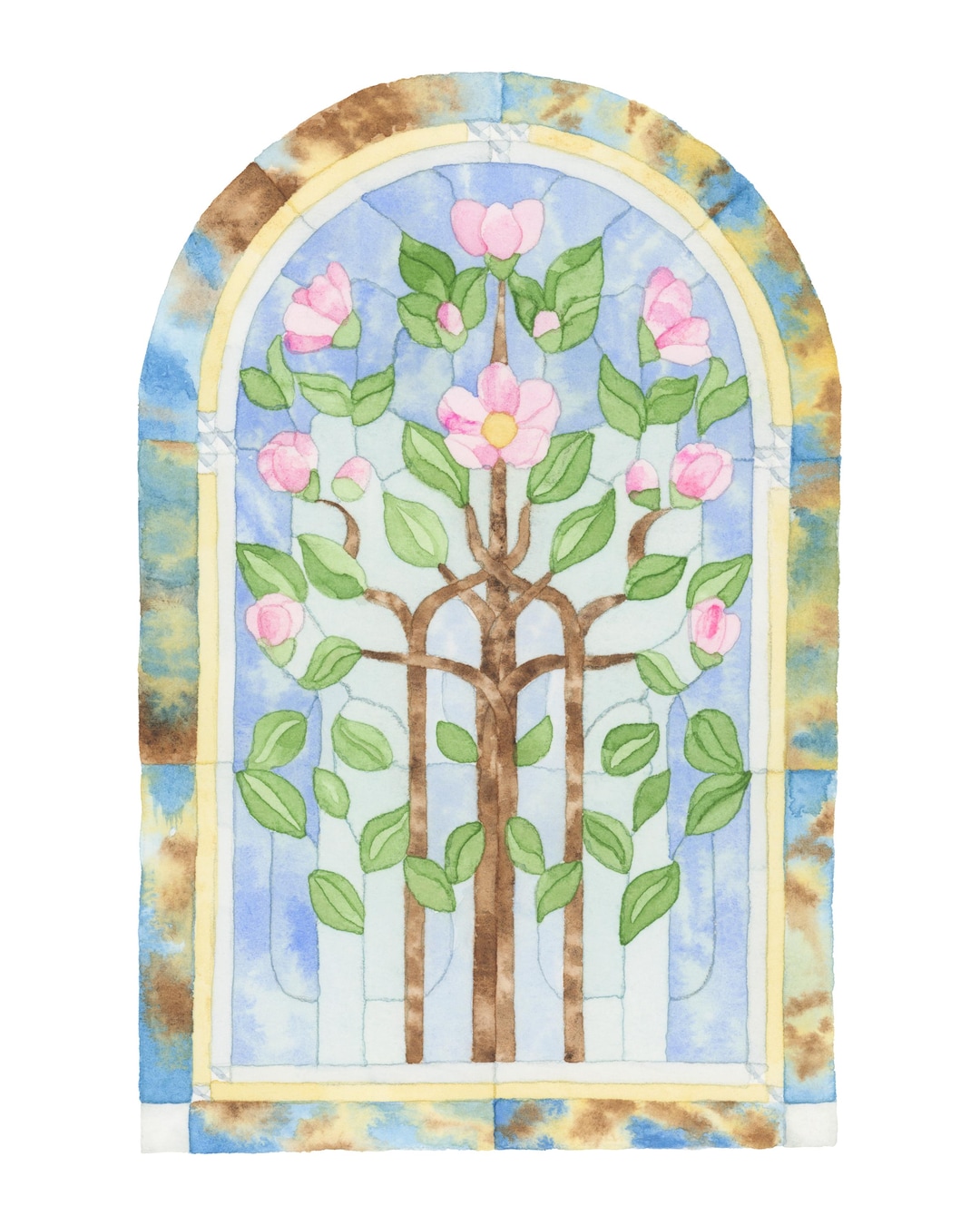 ORIGINAL Layton, Utah LDS Temple Stained Glass Window Watercolor ...