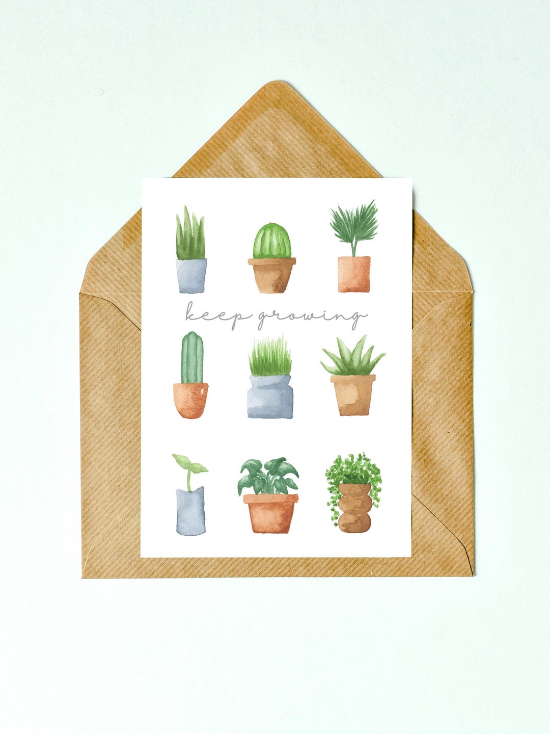 Houseplants Watercolor Card, Neutral Birthday Card Encouraging ...