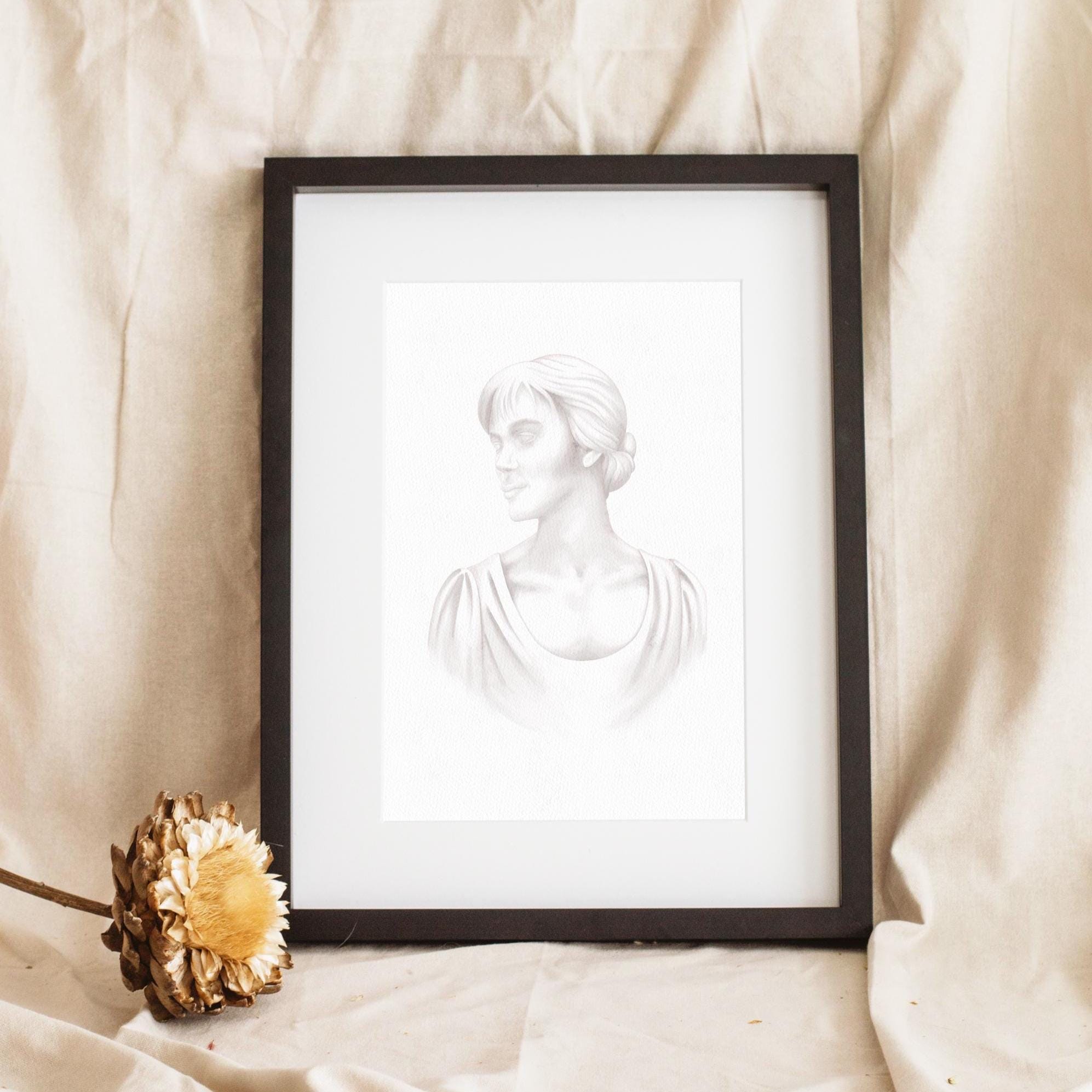 Pride & Prejudice Mr Darcy Elizabeth Bennet Bust Statue Watercolor Art ...