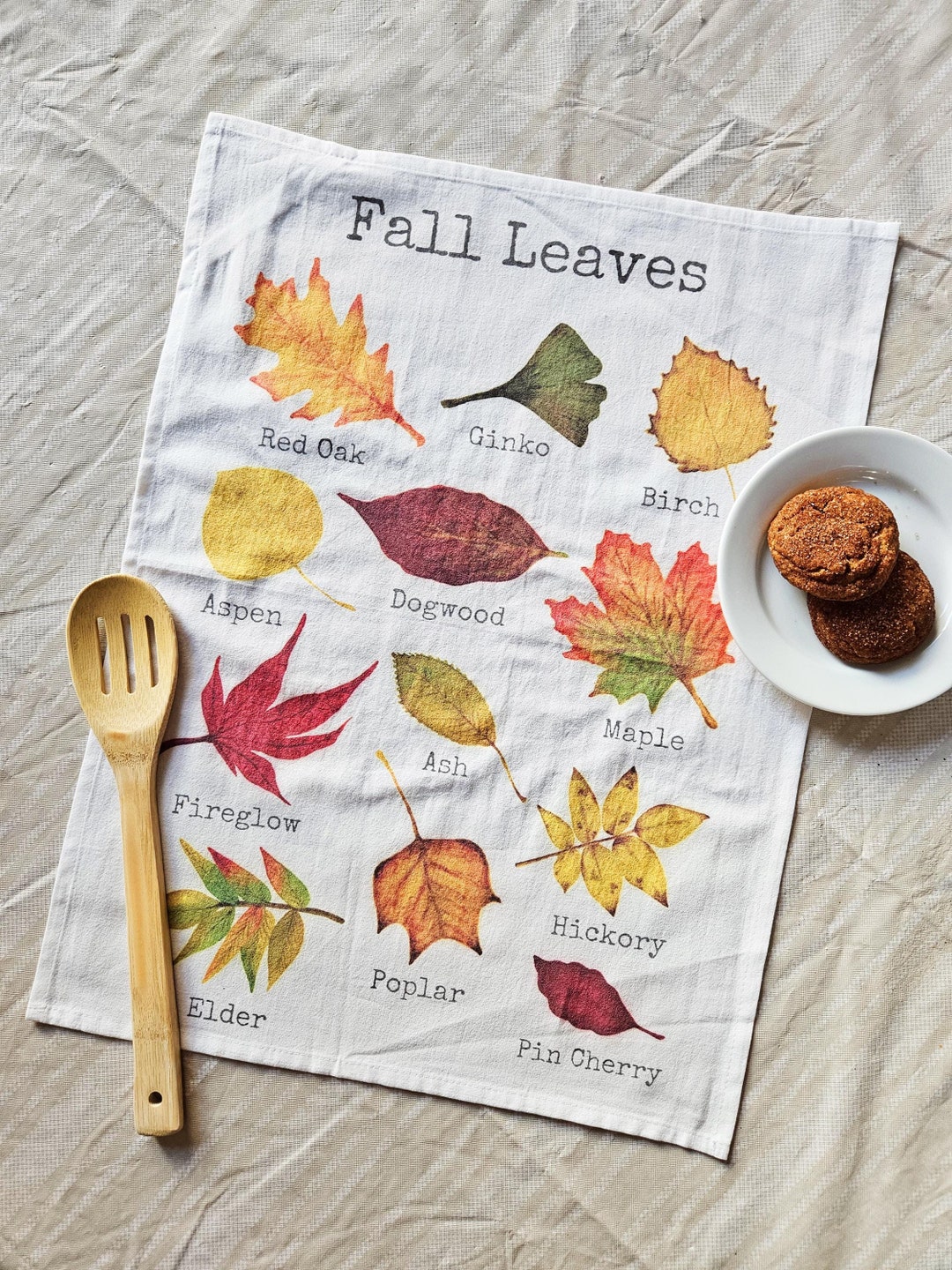 FLAWED *BLURRED IMAGE* Fall Tea Towel, Fall Leaves Illustration Cotton ...