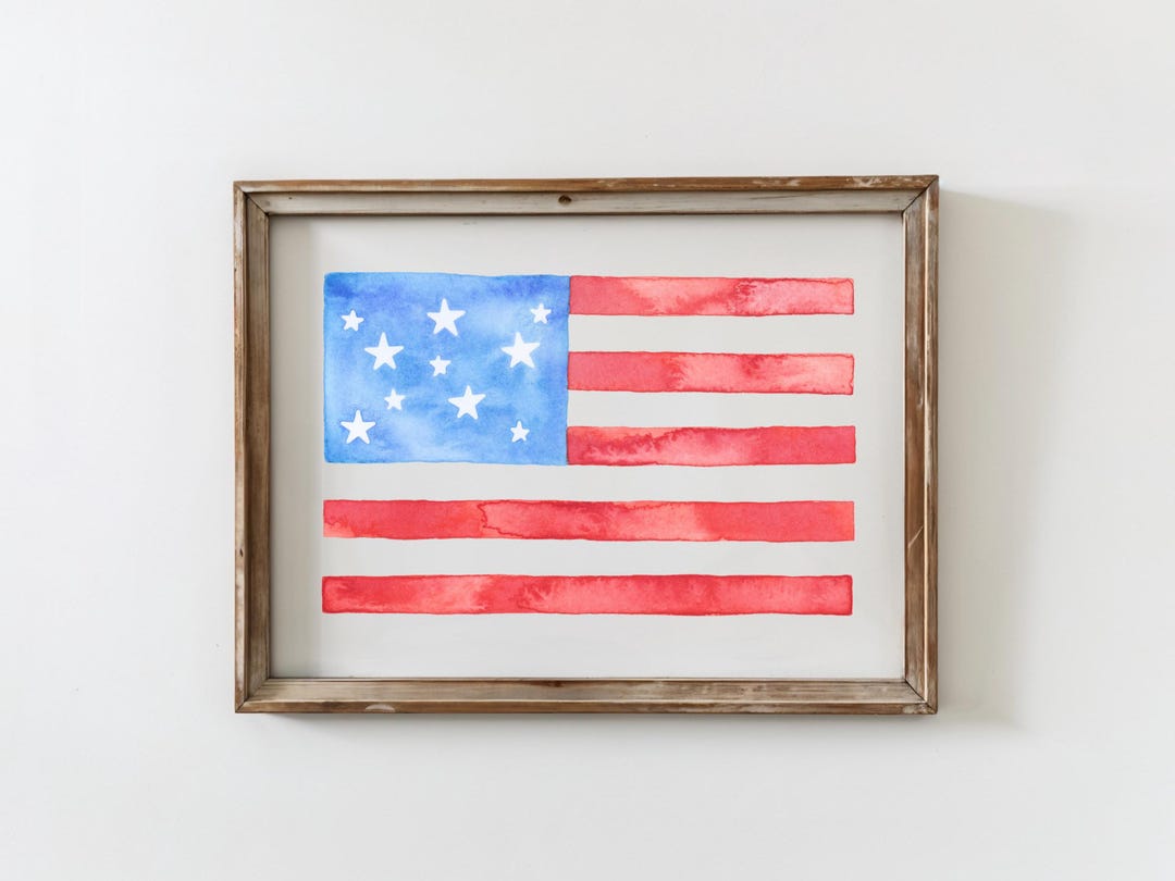 American Flag Watercolor Art Print Patriotic Painting, Fourth of July ...