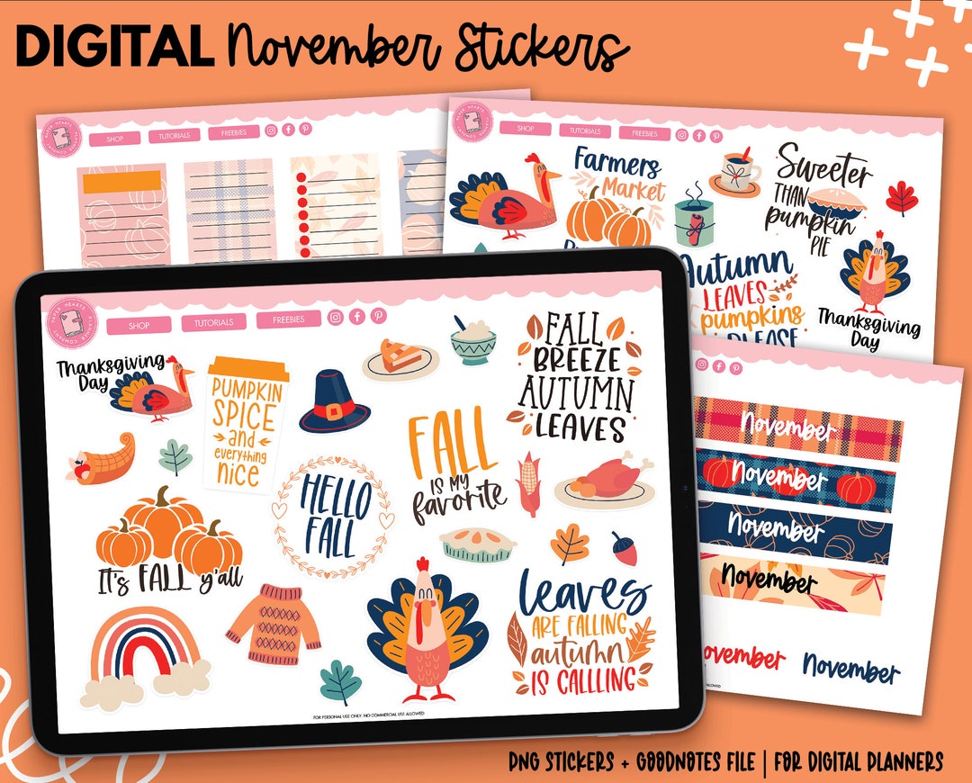 November Stickers | Digital Stickers | Thanksgiving Stickers ...