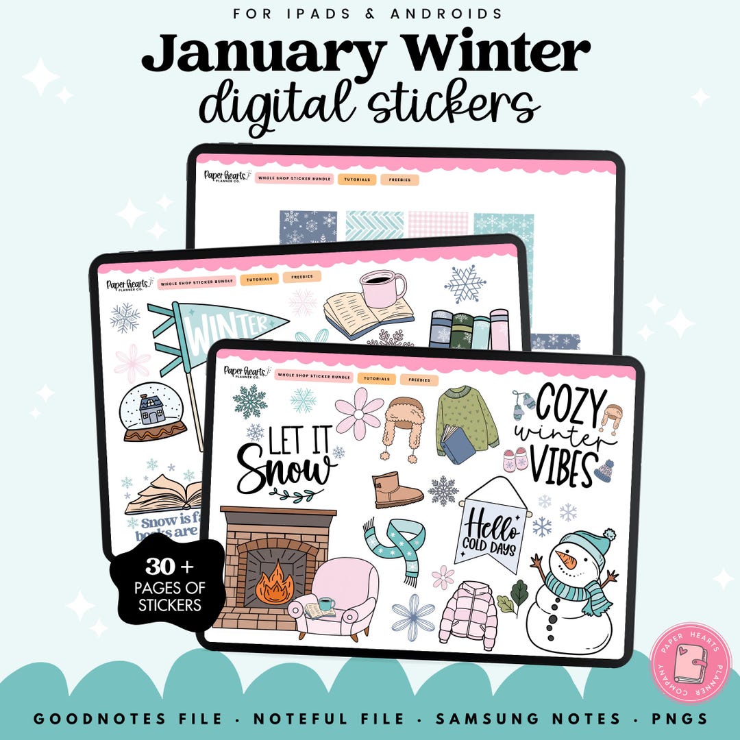January Stickers, Winter Stickers, Digital Planner Stickers, Goodnotes ...