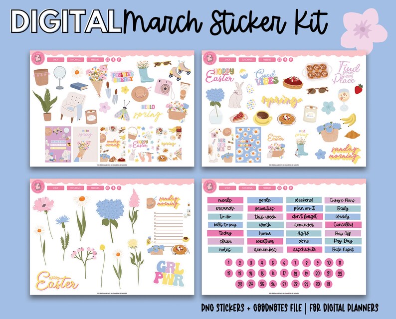 March Digital Stickers March Sticker Kit Easter Stickers | Etsy