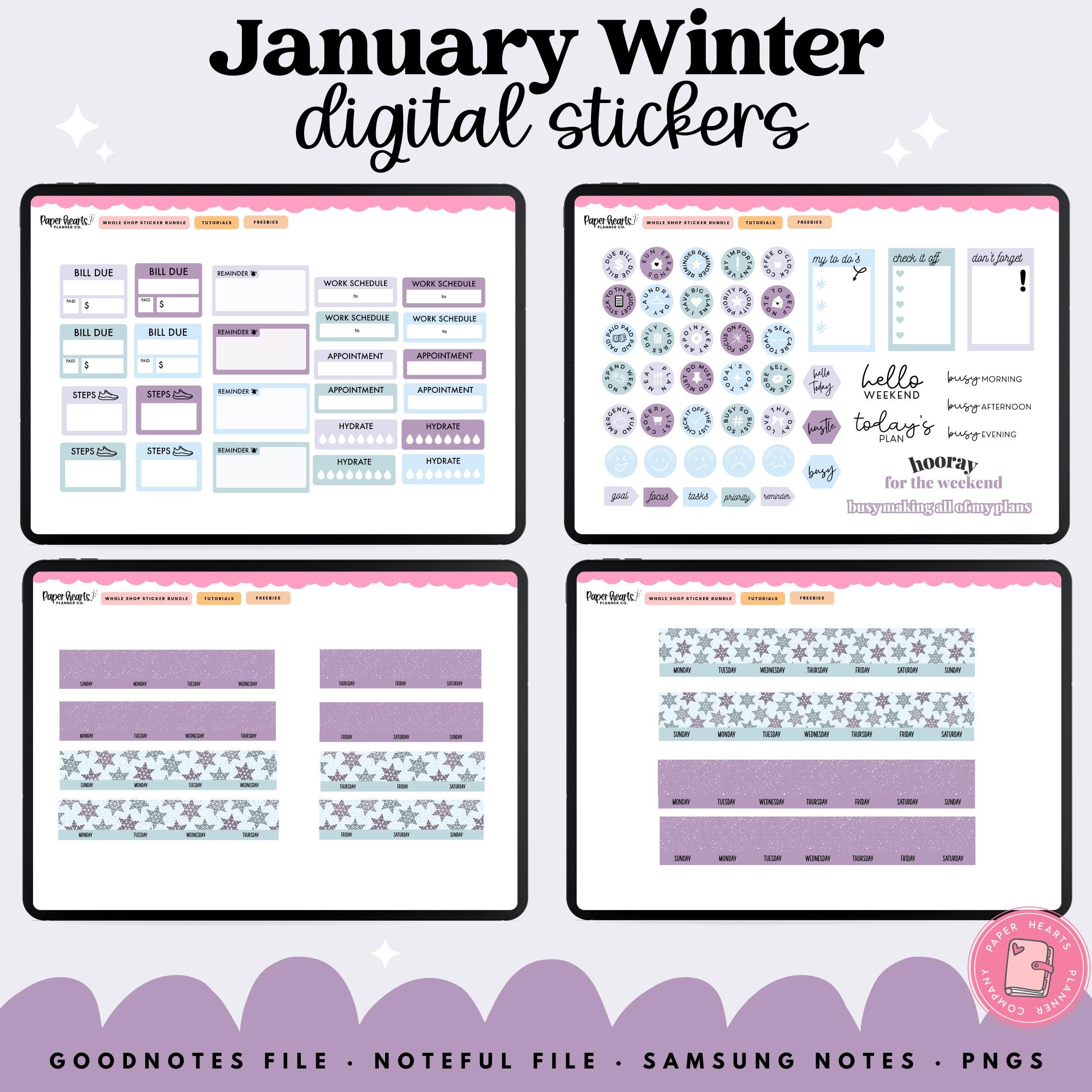 January Winter Digital Stickers. for Goodnotes, Noteful, Samsung Notes ...
