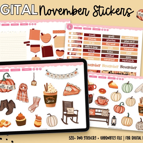 DIGITAL PLANNER STICKERS for Goodnotes Ipad November Fall - Etsy
