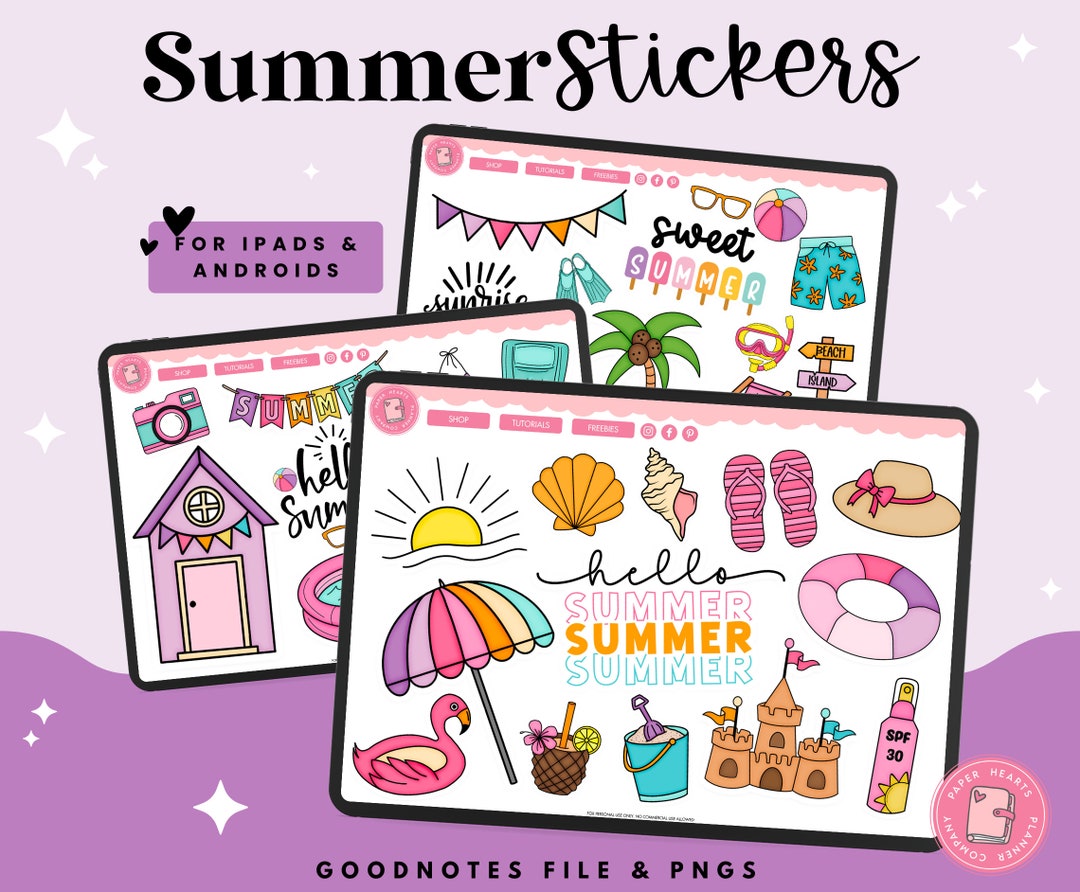 Summer Digital Stickers | Goodnotes Stickers | PNG Stickers | Summer ...