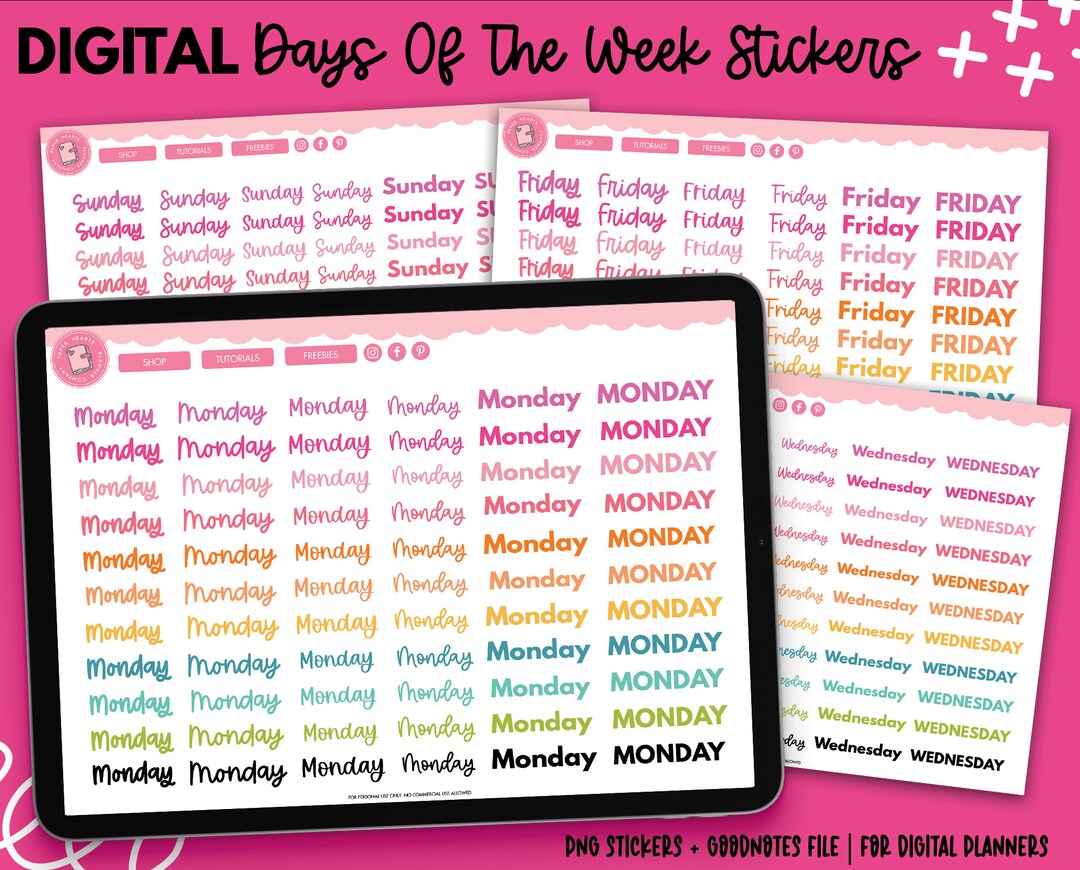 Days of Week Stickers Digital Stickers Digital Weekday - Etsy